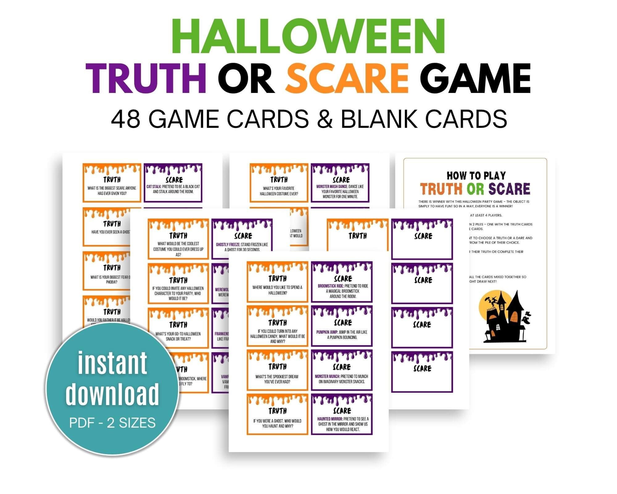Halloween Truth or Scare Cards Printable Halloween Truth or Scare Game ...