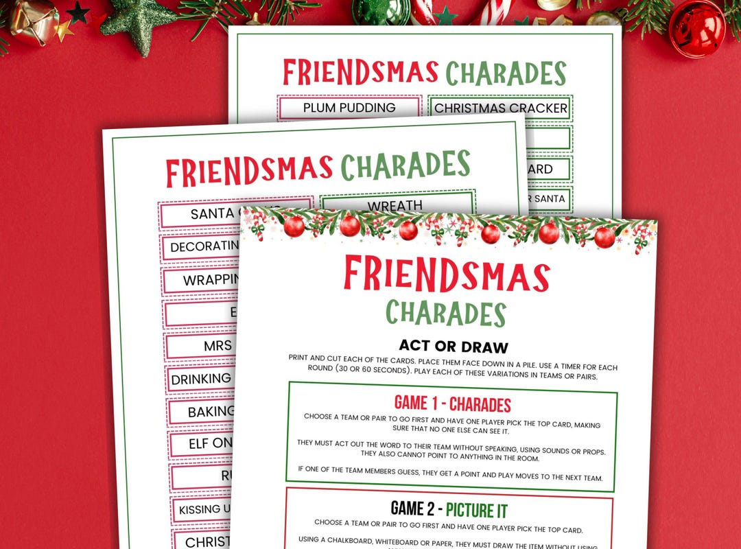 Friendsmas Charades Game Printable Christmas Charades Cards Christmas ...
