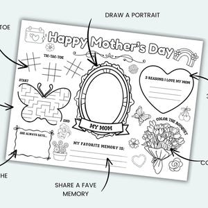Mothers Day Activity Placemat Printable Mothers Day Coloring for Kids ...