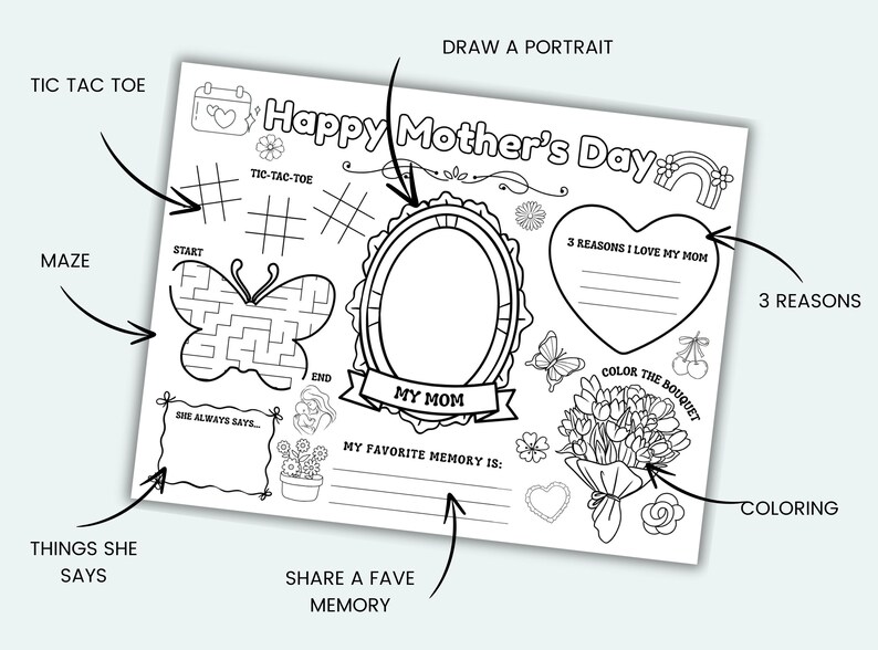 Mothers Day Activity Placemat Printable Mothers Day Coloring for Kids ...