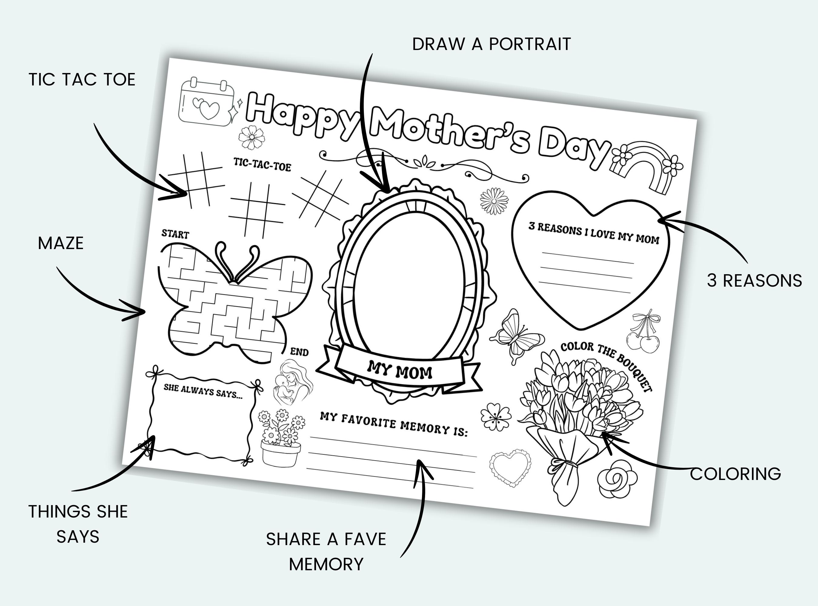 Mothers Day Activity Placemat Printable Mothers Day Coloring for Kids ...