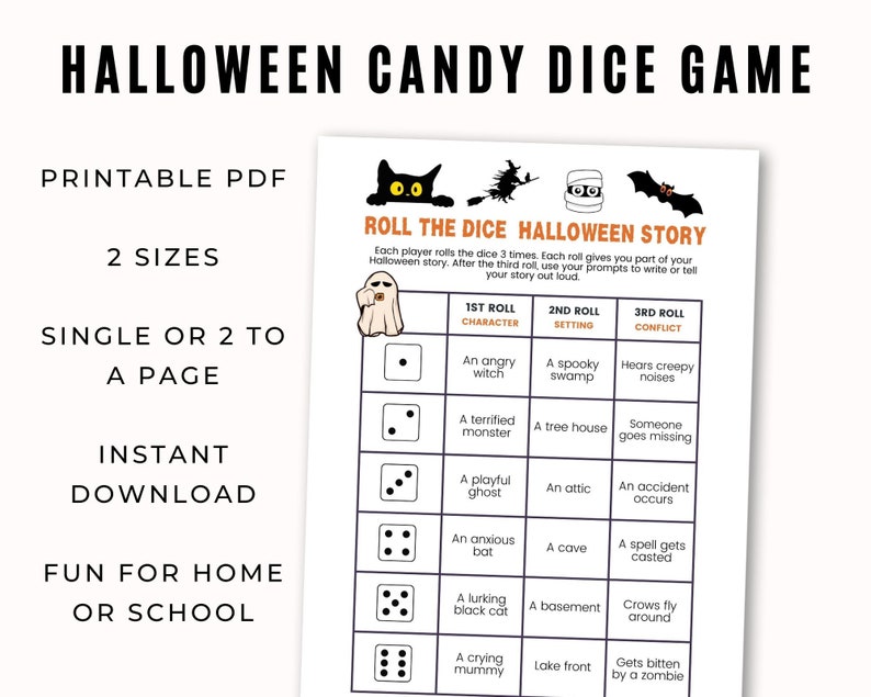 Halloween Roll A Story Game, Printable Halloween Game for Kids ...