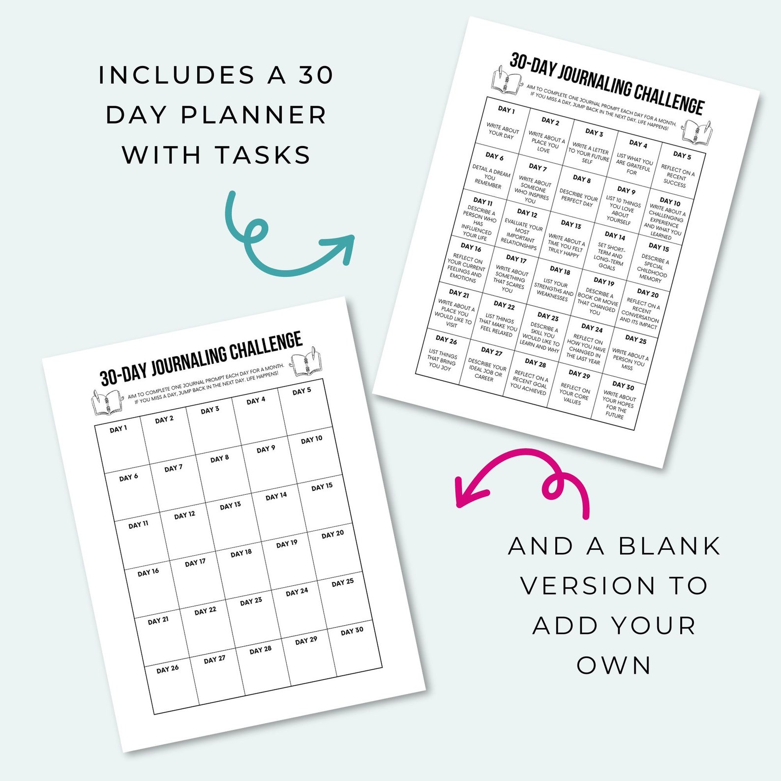 30 Day Journaling Challenge Printable Journal Challenge Tracker Daily ...