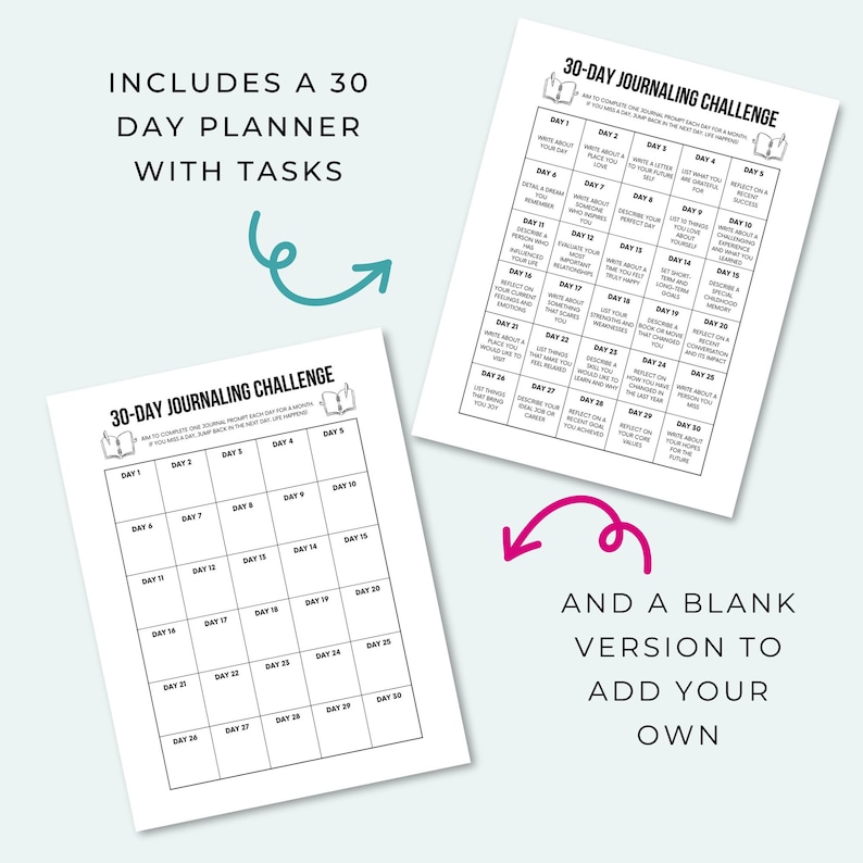 30 Day Journaling Challenge Printable Journal Challenge Tracker Daily ...