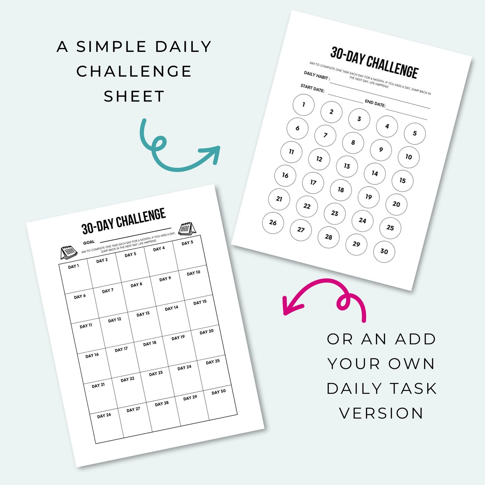 30 Day Challenge Printable 30 Day Challenge Tracker Daily Challenge ...