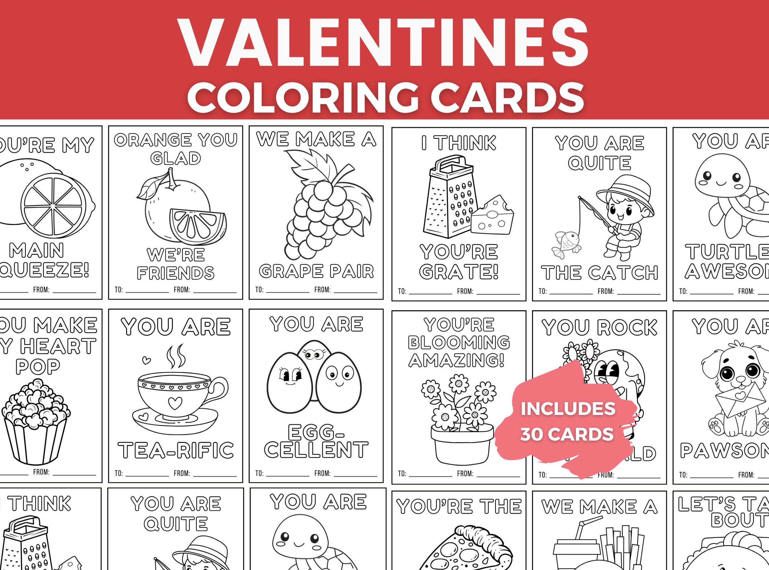 Valentine Coloring Cards Printable Valentines Day Cards for Kids School ...