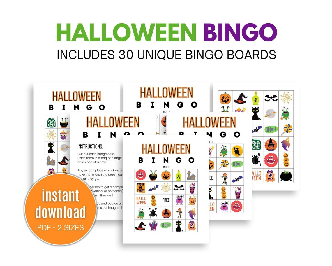 Halloween Bingo Game, Printable Halloween Game for Kids, Halloween ...