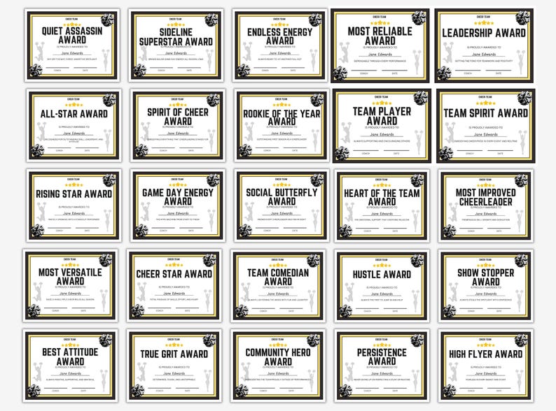 Editable Cheerleader Award Certificates Cheer Team Awards End of Season ...