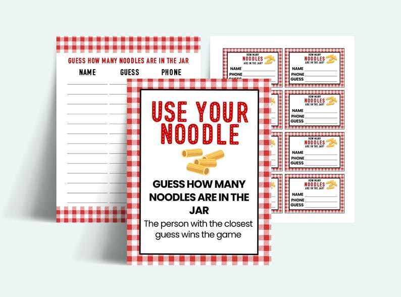 Use Your Noodle Guessing Game Pasta Guessing Game Printable Party Game ...