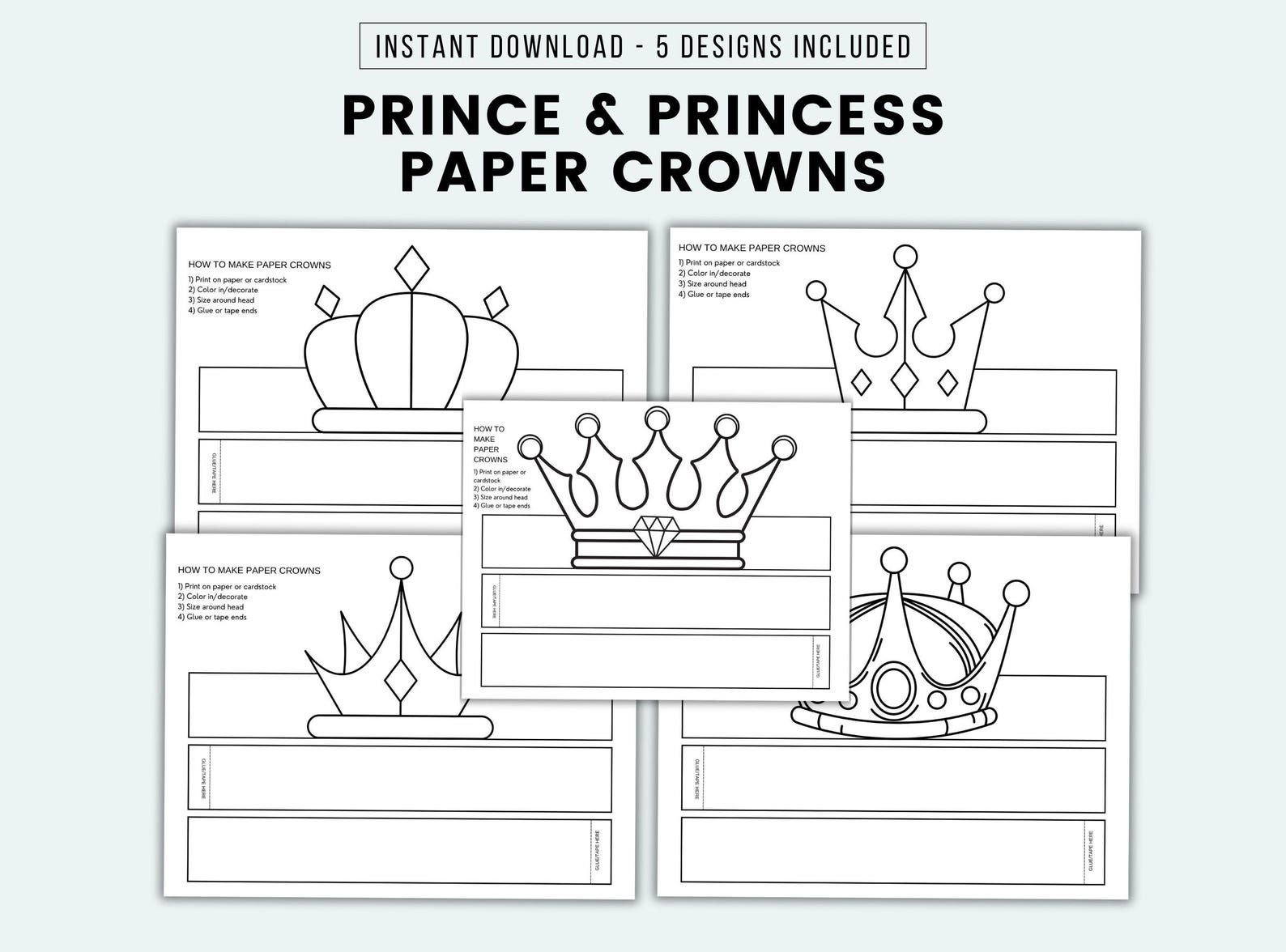 Princess Paper Crown Printable Prince Crown Printable Crown Headband ...