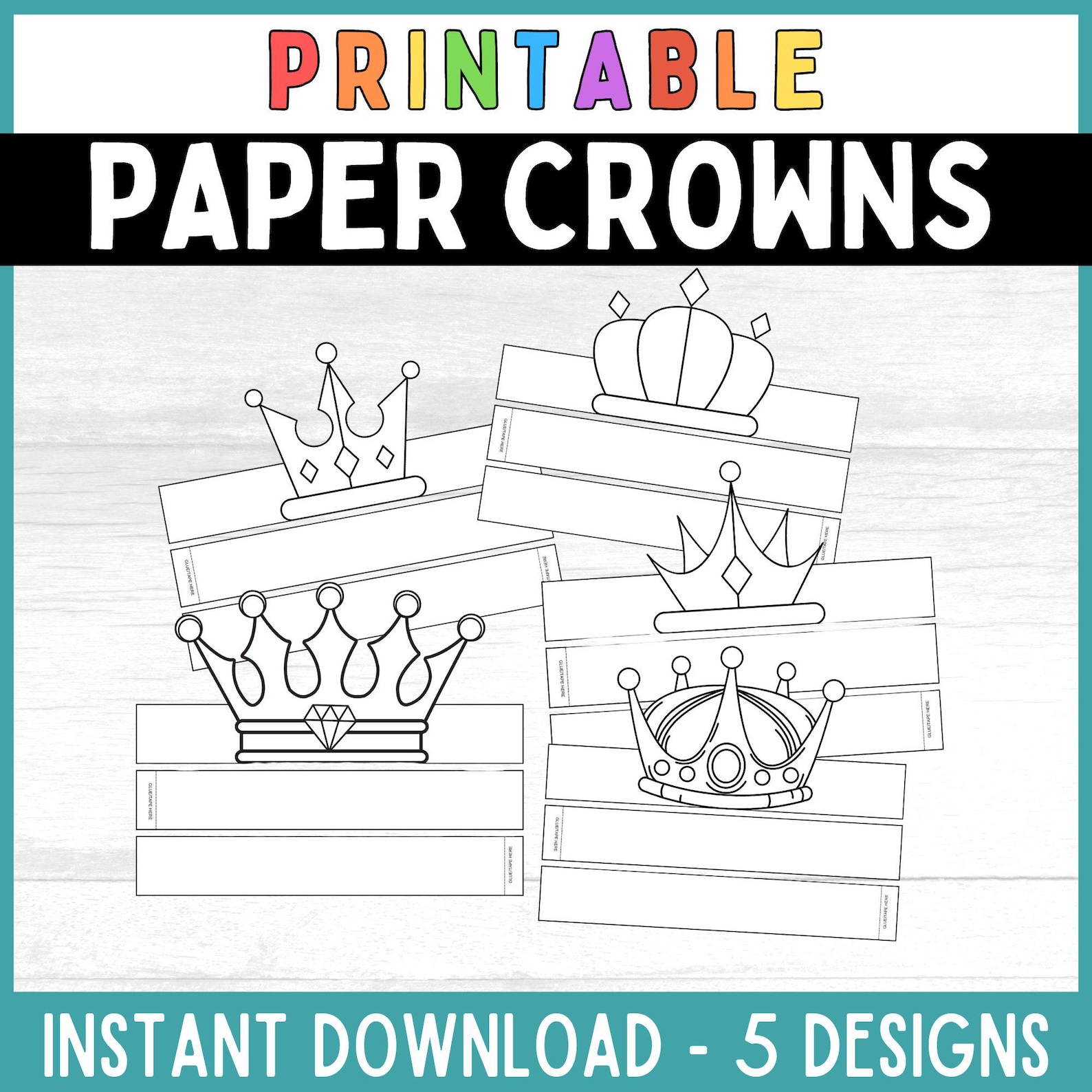 Princess Paper Crown Printable Prince Crown Printable Crown Headband ...
