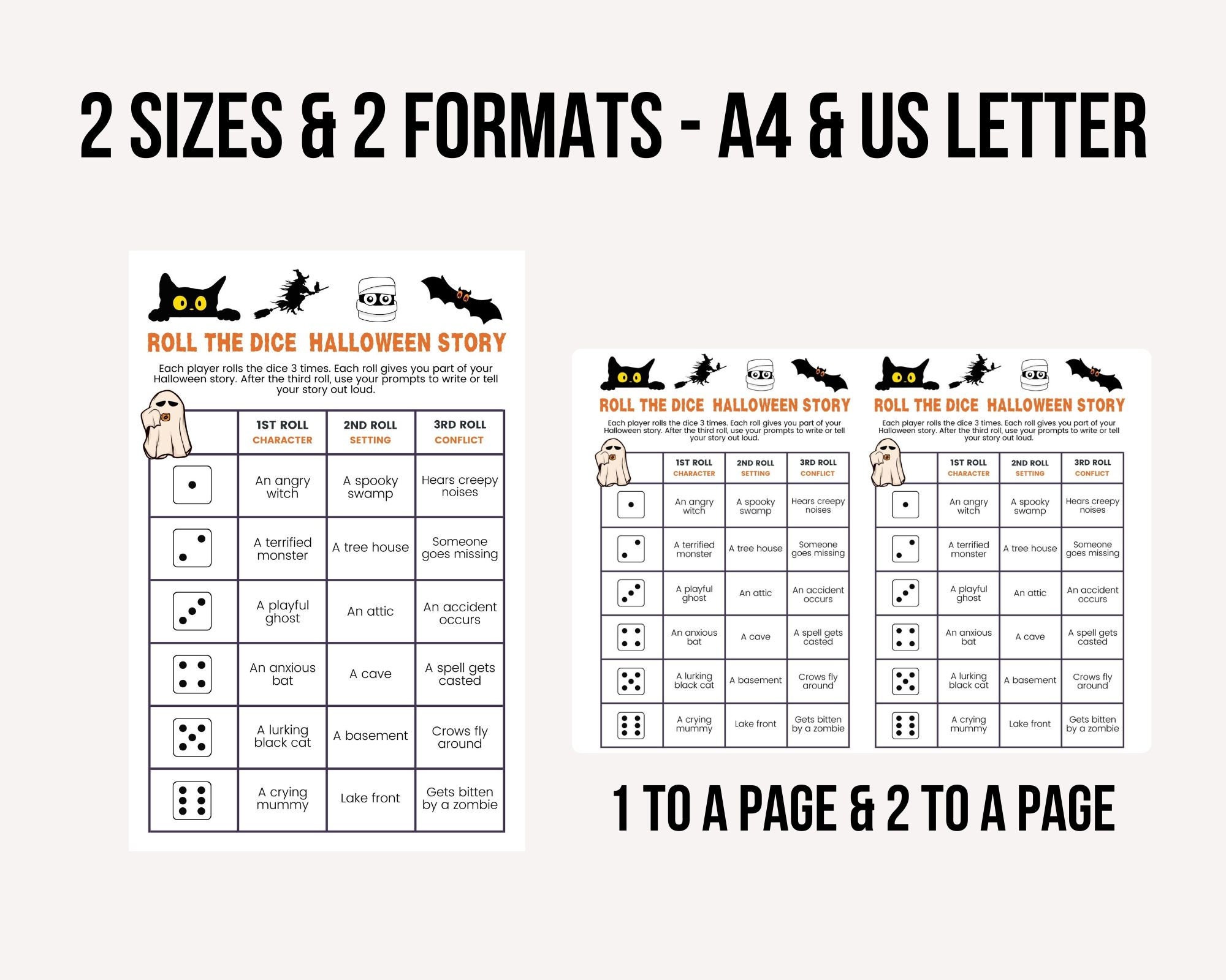 Halloween Roll A Story Game Printable Halloween Game for - Etsy