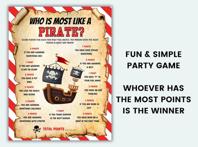 Who is Most Like A Pirate Party Game Printable Pirate Game Talk Like A ...