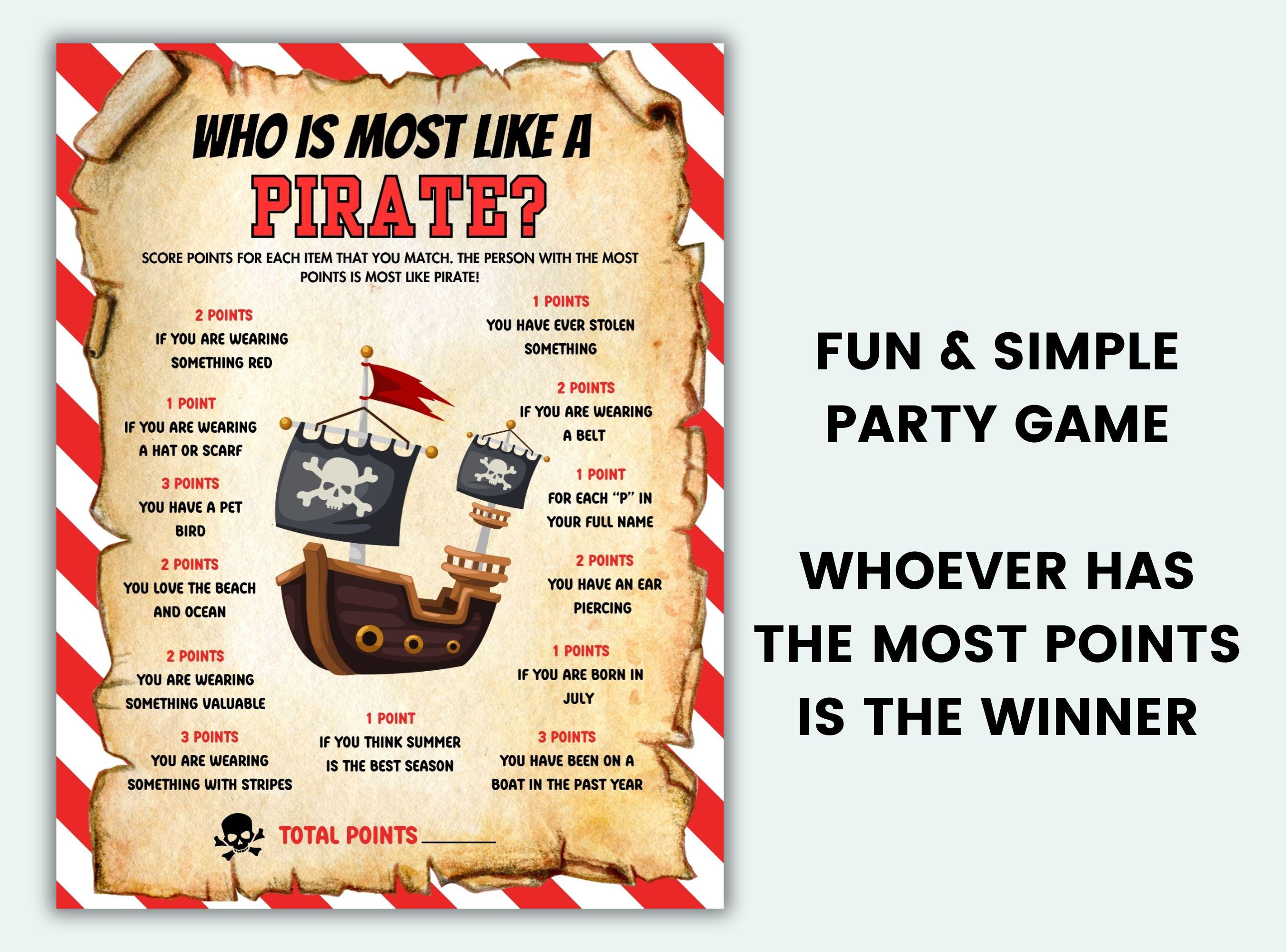 Who is Most Like A Pirate Party Game Printable Pirate Game Talk Like A ...