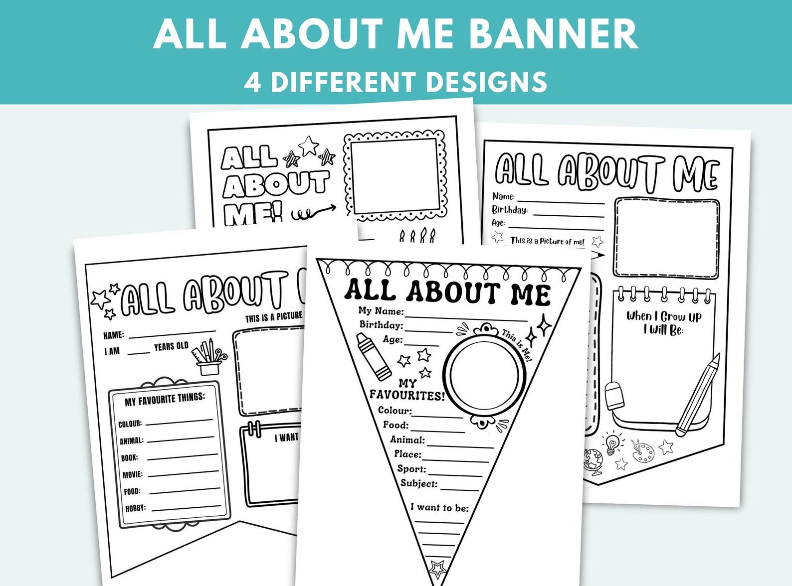 All About Me Banner Bundle First Day of School Printable Back to School ...