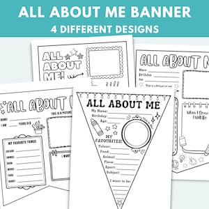All About Me Banner Bundle First Day of School Printable Back to School ...