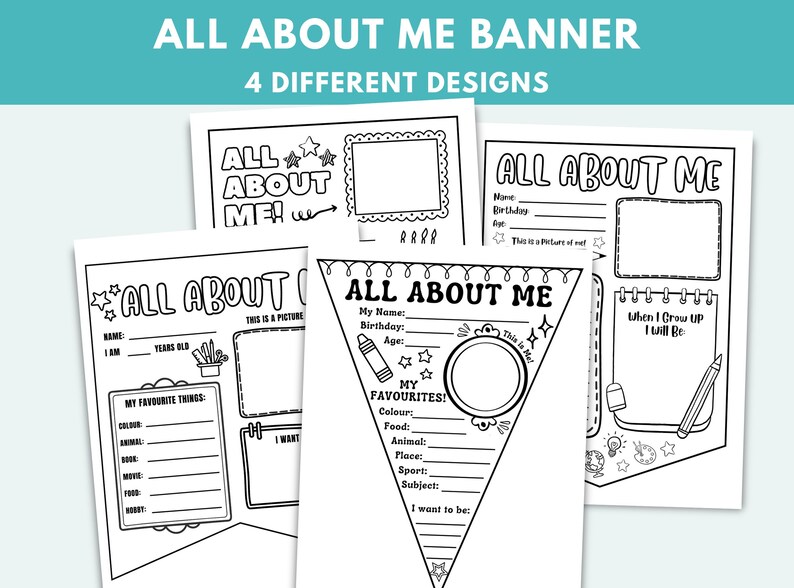All About Me Banner Bundle First Day of School Printable Back to School ...