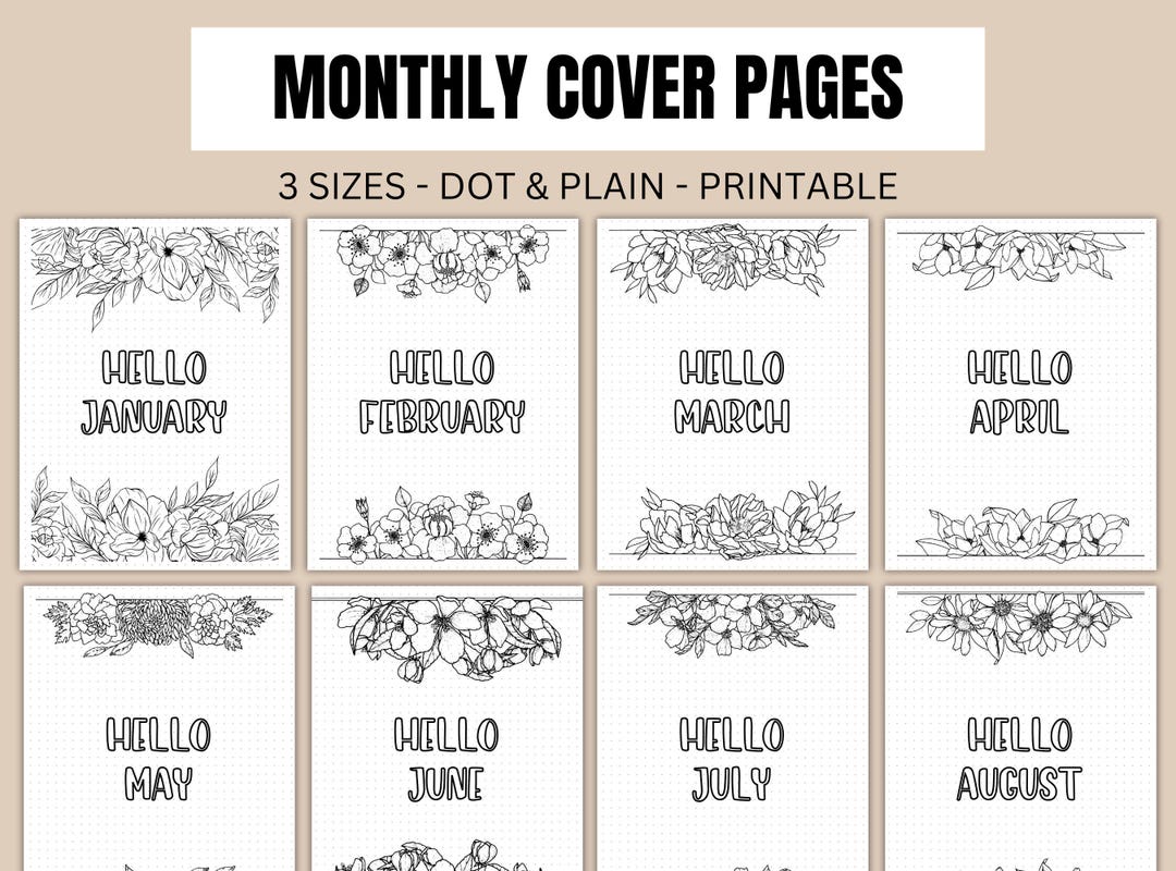 12 Month Title Pages Monthly Cover Page Monthly Title Page Printable ...