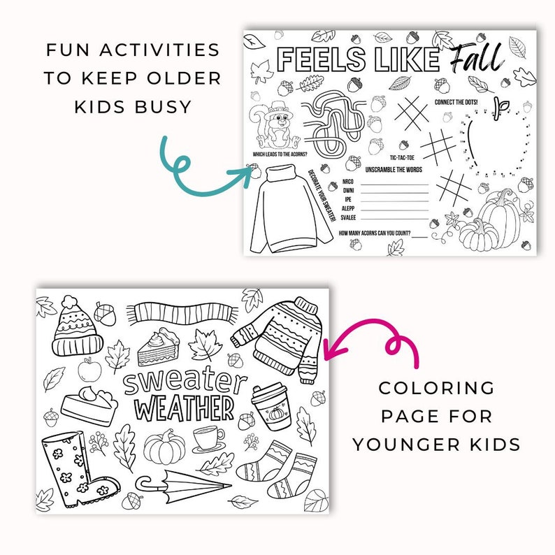 Fall Activity Placemat Printable Fall Coloring Placemats Fall ...