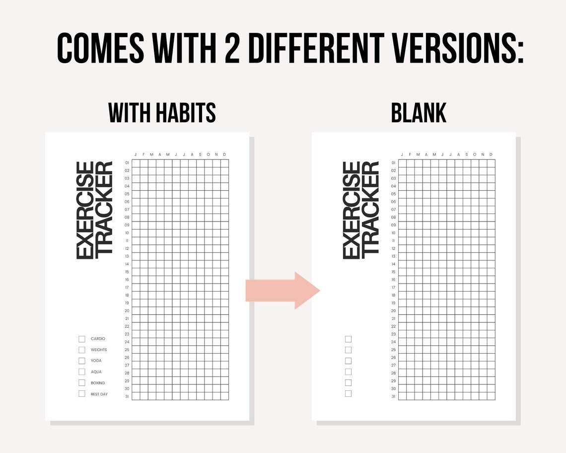 Exercise Tracker Printable Exercise Log, A5 Journal Page, Yearly ...