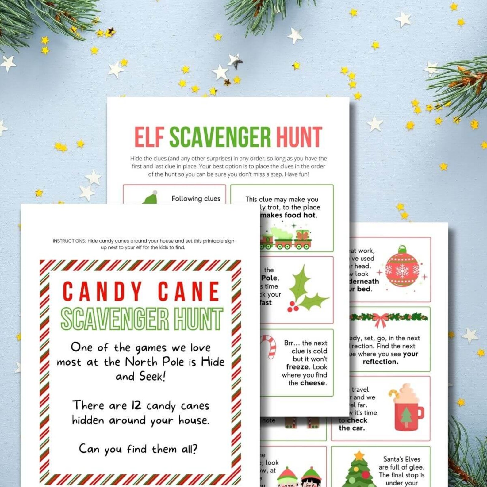 Printable Elf Scavenger Hunt Clues Elf Candy Cane Hunt Sign Christmas ...