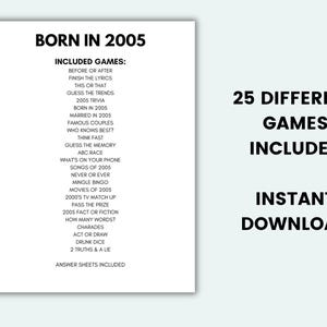 20th Birthday Games Printable Born in 2005 Games Born in 2005 Birthday ...