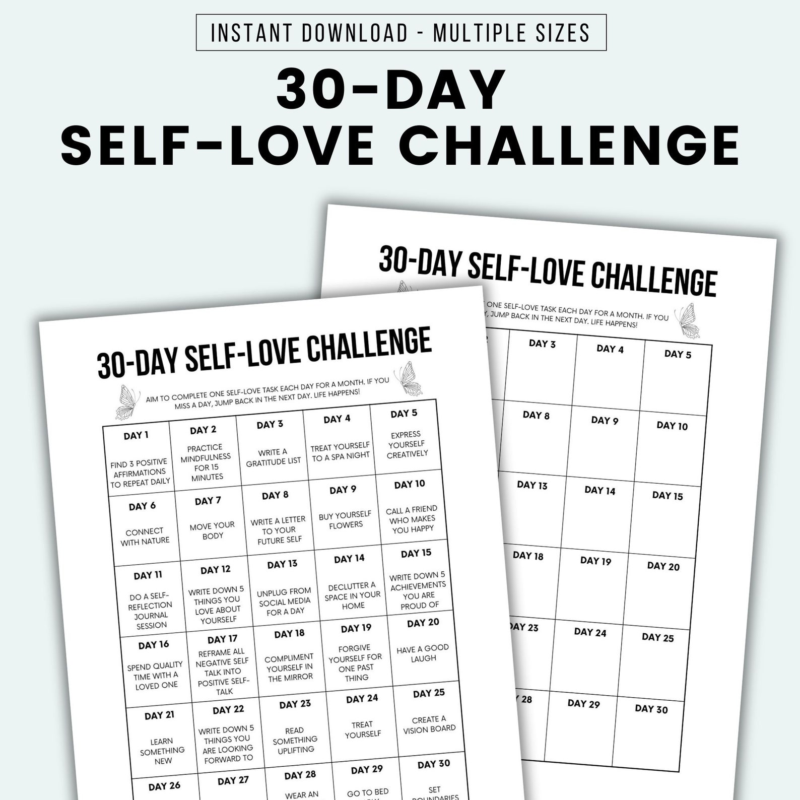 30 Day Self Love Challenge Printable Self-love Challenge Tracker Self ...