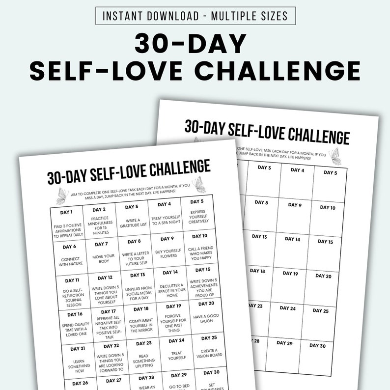 30 Day Self Love Challenge Printable Self-love Challenge Tracker Self ...