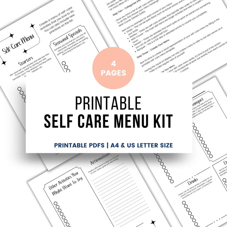Self-care Menu Printable Self-care Checklist Printable Self Care Menu ...