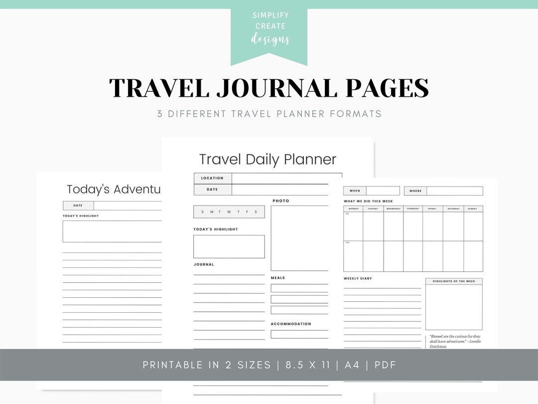 Travel Journal Printable Travel Journal Pages With 3 Different Formats ...