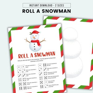 Christmas Roll A Snowman Game Printable Christmas Dice Game Build A ...
