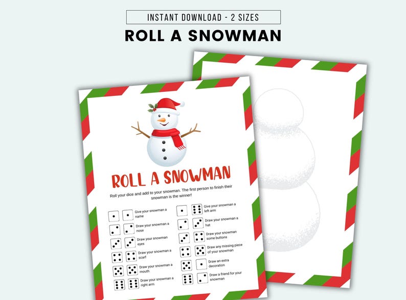 Christmas Roll A Snowman Game Printable Christmas Dice Game Build A ...