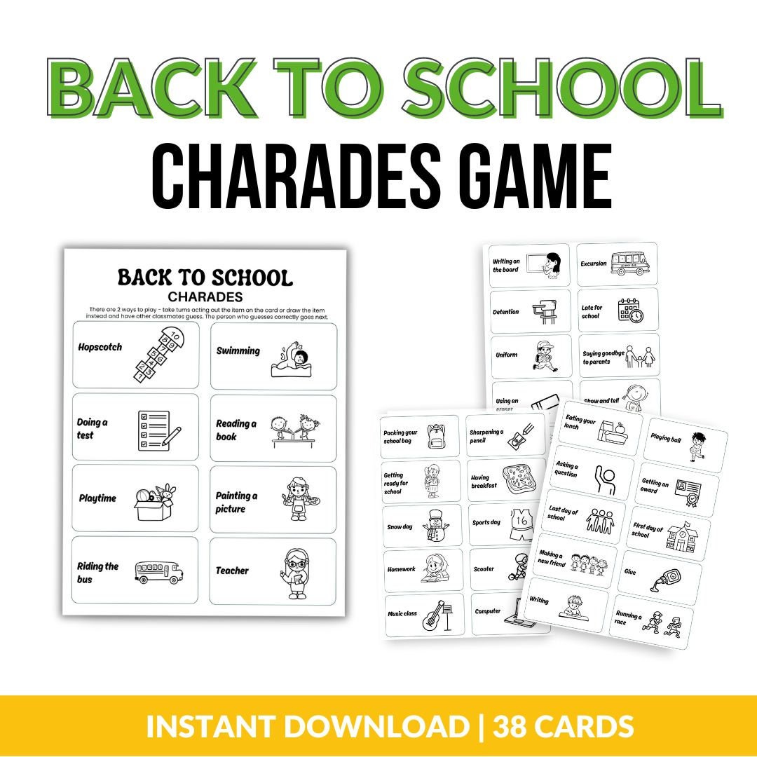 Back to School Charades Game Printable Icebreaker Game for Kids First ...