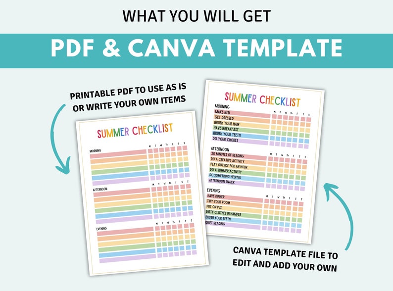 Kids Summer Schedule Summer Checklist Daily Summer Routine Canva ...