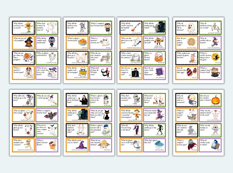 Halloween Joke Cards Printable Halloween Lunch Box Notes Halloween ...