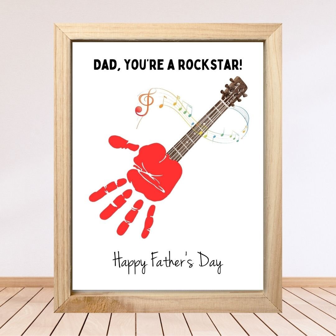Father's Day Handprint Art Printable Rockstar Dad Guitar Handprint ...