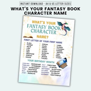 What's Your Fantasy Book Character Name Party Game Printable Fantasy ...