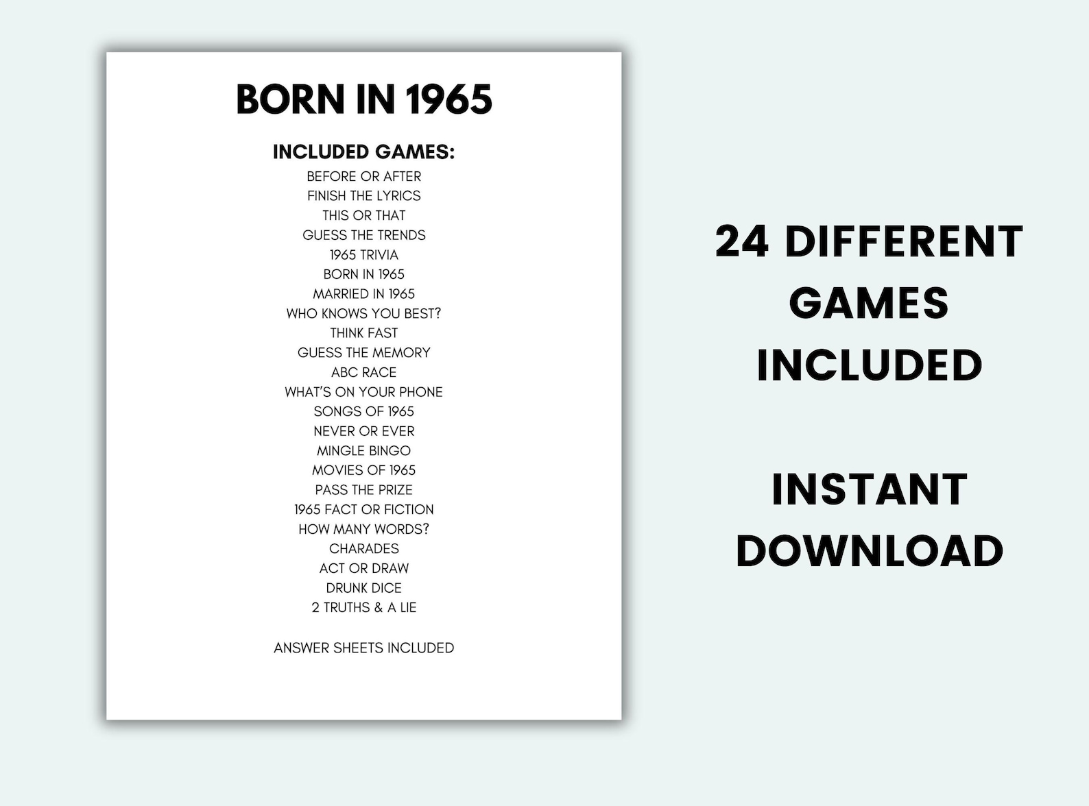 60th Birthday Games Printable Born in 1965 Games Born in 1965 Birthday ...