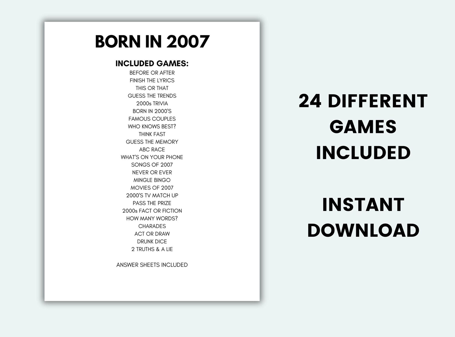 18th Birthday Games Printable Born in 2007 Games Born in 2007 Birthday ...