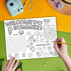 Summer Activity Placemat Printable Summer Coloring Placemats Summer ...