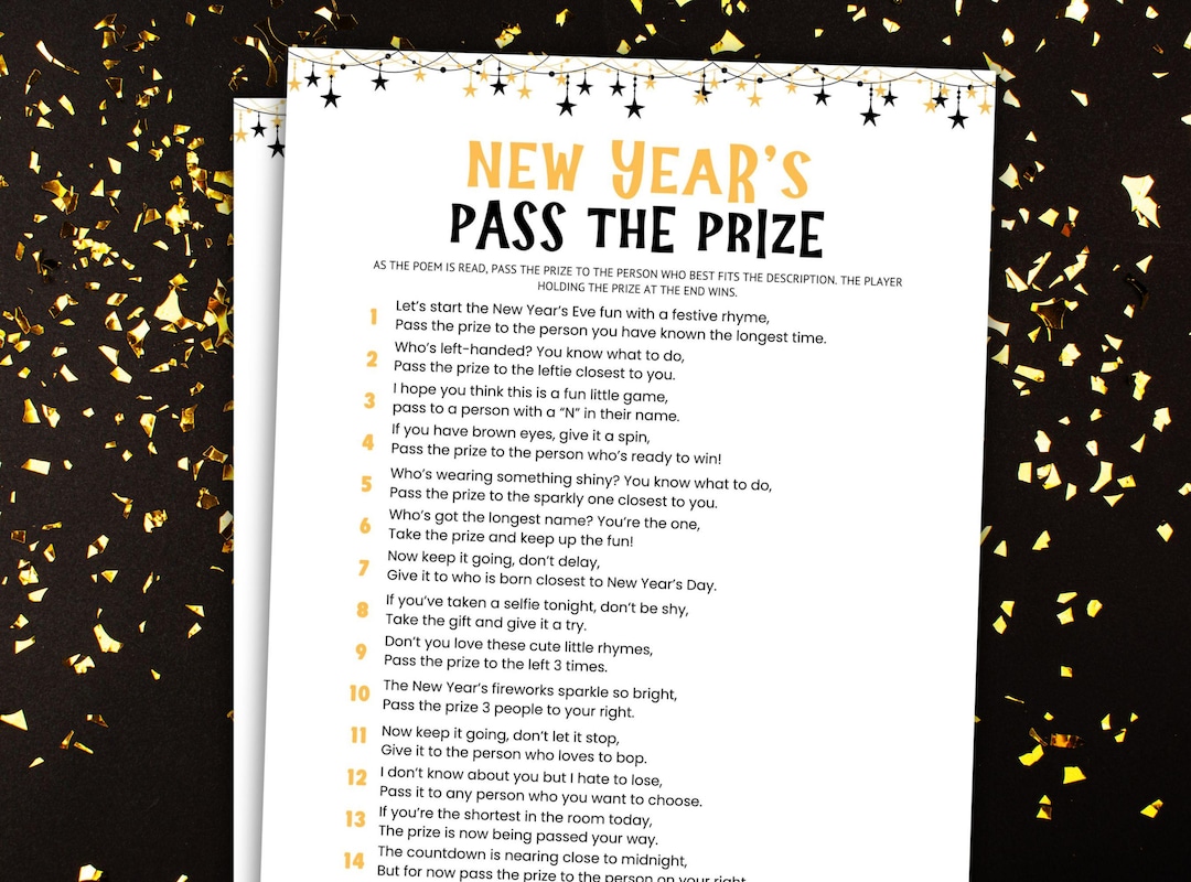 New Years Pass the Prize Game Printable New Years Eve Game New Years ...