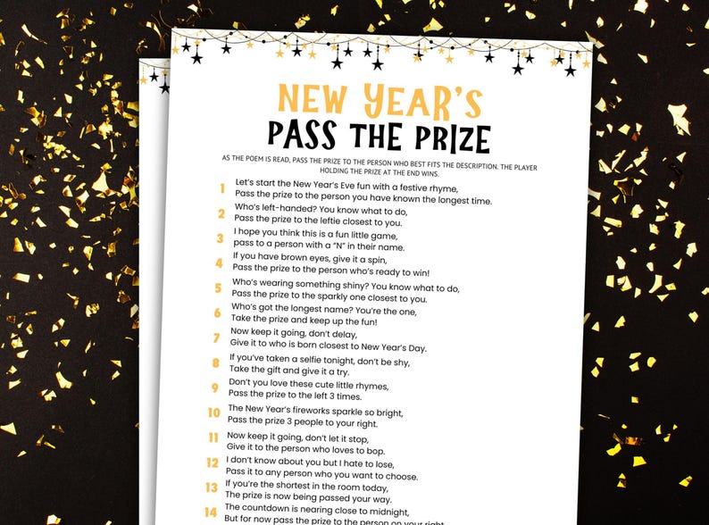 New Years Pass the Prize Game Printable New Years Eve Game New Years ...