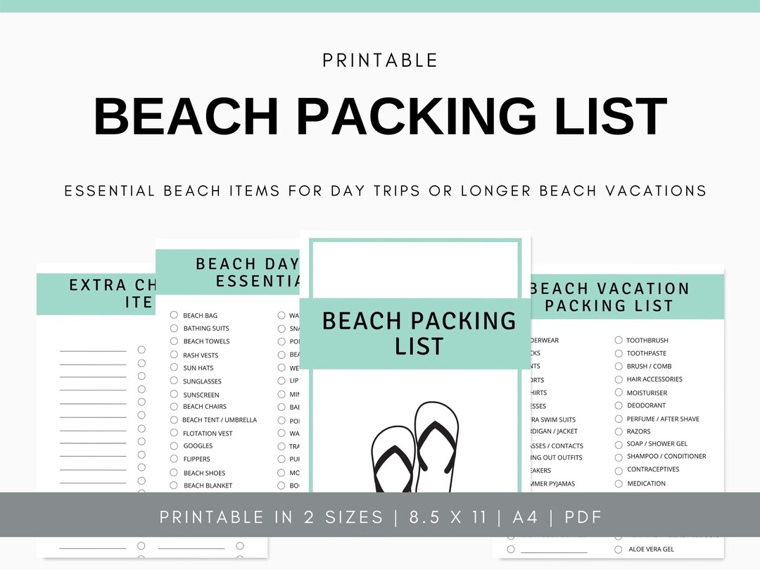 Beach Packing List Printable Beach Vacation Packing List Instant ...