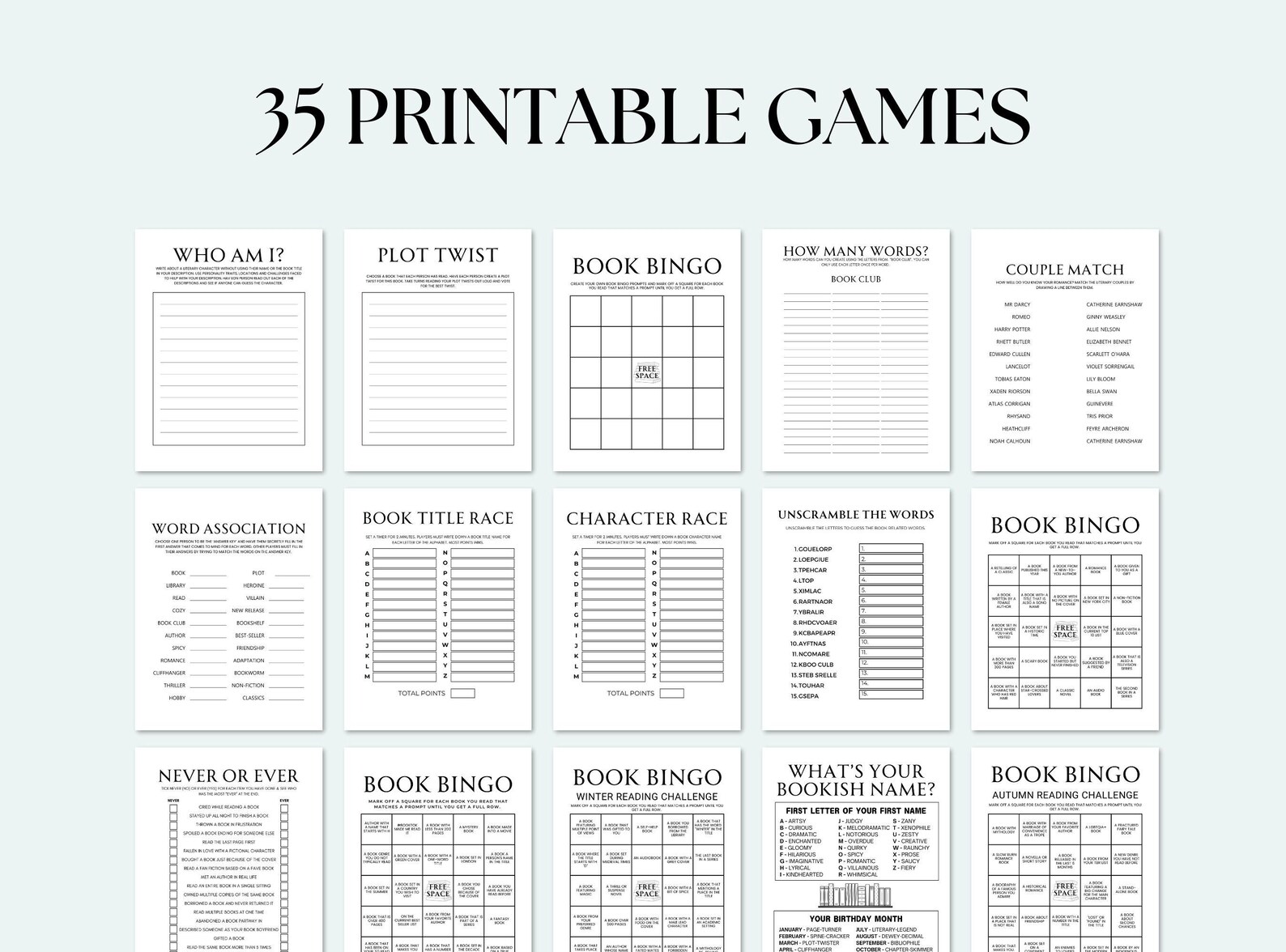 Book Club Games Printable Book Club Icebreakers Book Club Activity Book ...