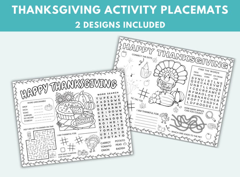 Thanksgiving Activity Placemat Printable Thanksgiving Coloring Placemat ...
