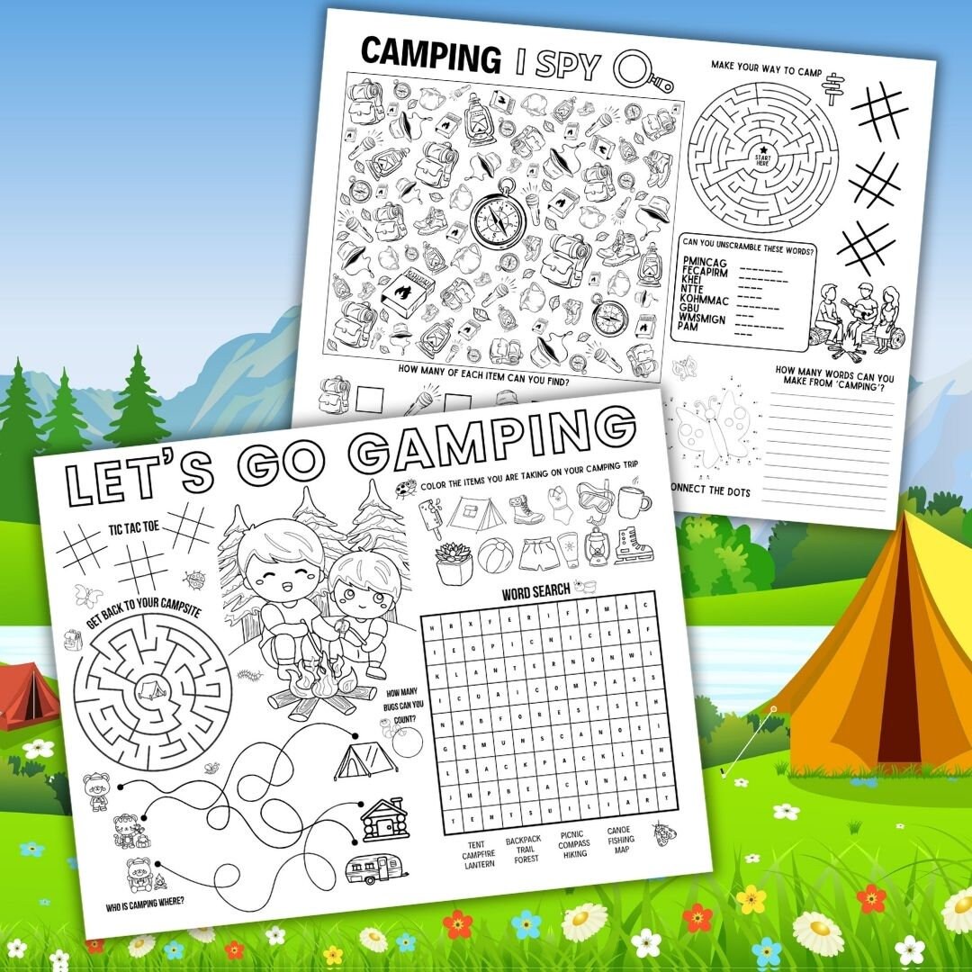 Camping Activity Placemat Printable Camping Activity Mat Camping ...