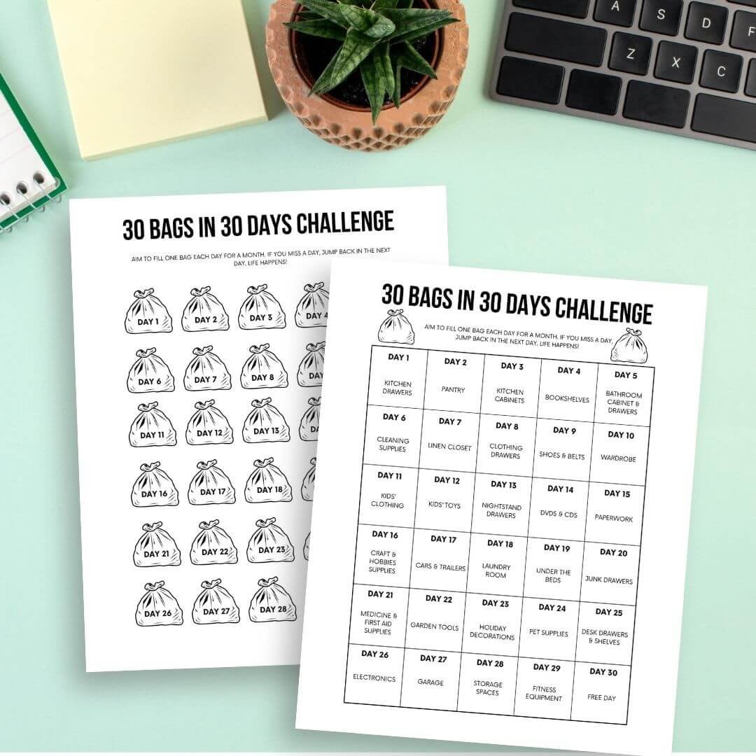 30 Bags in 30 Days Challenge Printable 30 Day Declutter Challenge ...