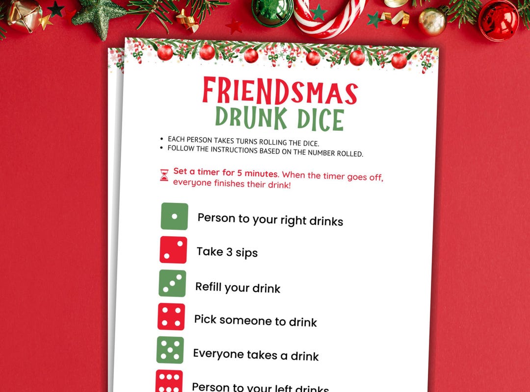 Friendsmas Drunk Dice Game Printable Christmas Game Christmas Drinking ...