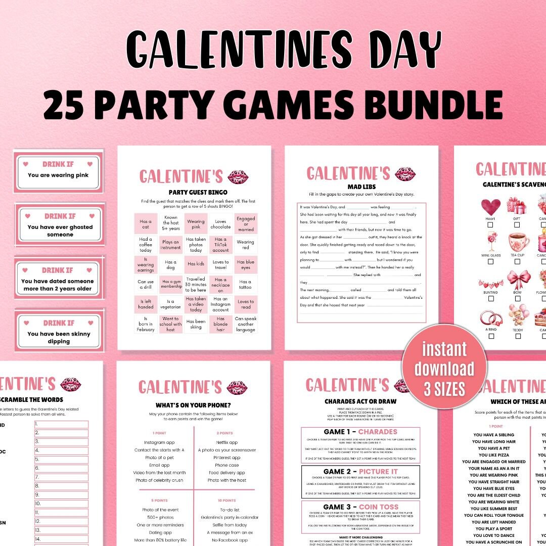 Galentines Day Party Games Bundle Printable Galentines Games Galentines