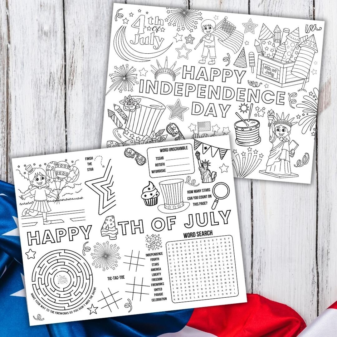 4th of July Activity Placemat Printable Independence Day Coloring ...